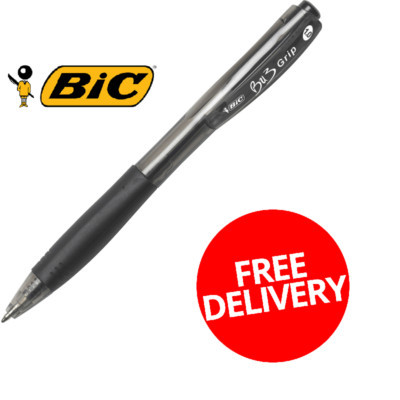 Bic Bu3 Grip Black Blue Ink Biro Pens Retractable Medium Ballpoint ...