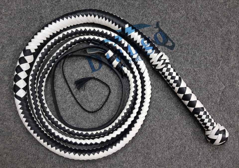 4 Feet 12 Plaits White & Black Real Whip Top Grain Leather Heavy Duty ...