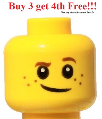 ☀️NEW Lego Minifigure Minifig Head Brown Raised Eyebrow Freckles smile ...