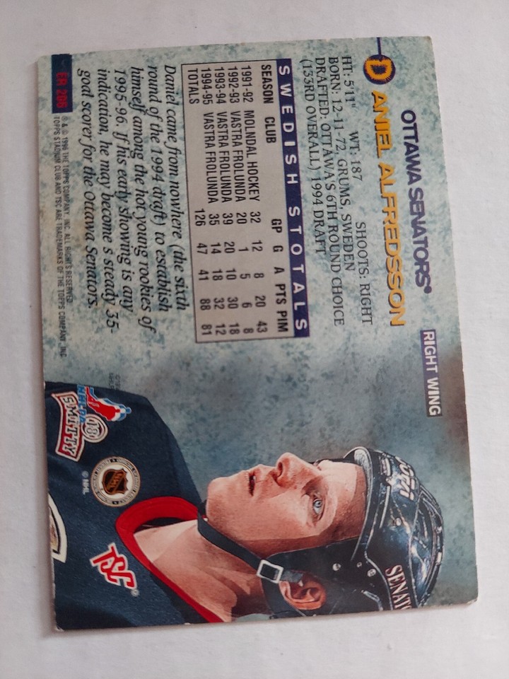 1995-96 Daniel Alfredsson Topps Stadium Club ER 206 Rookie Card RC ...
