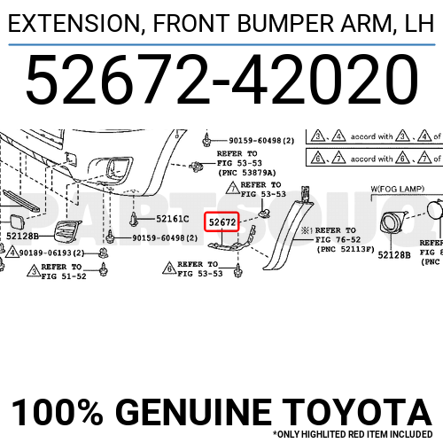5267242020 Genuine Toyota EXTENSION, FRONT BUMPER ARM, LH 52672-42020 ...