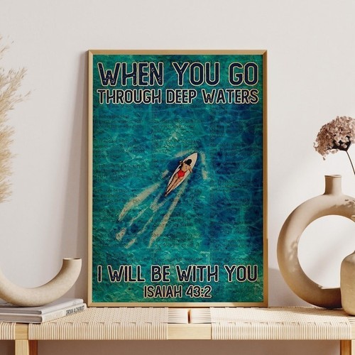 Girl Ocean Surfing Wall Art, When You Go Through Deep Water Poster ...