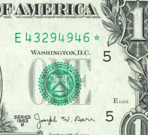 ** STAR ** $1 1963 (CHOICE CU) ((JOSEPH BARR)) Federal Reserve (2nd of ...