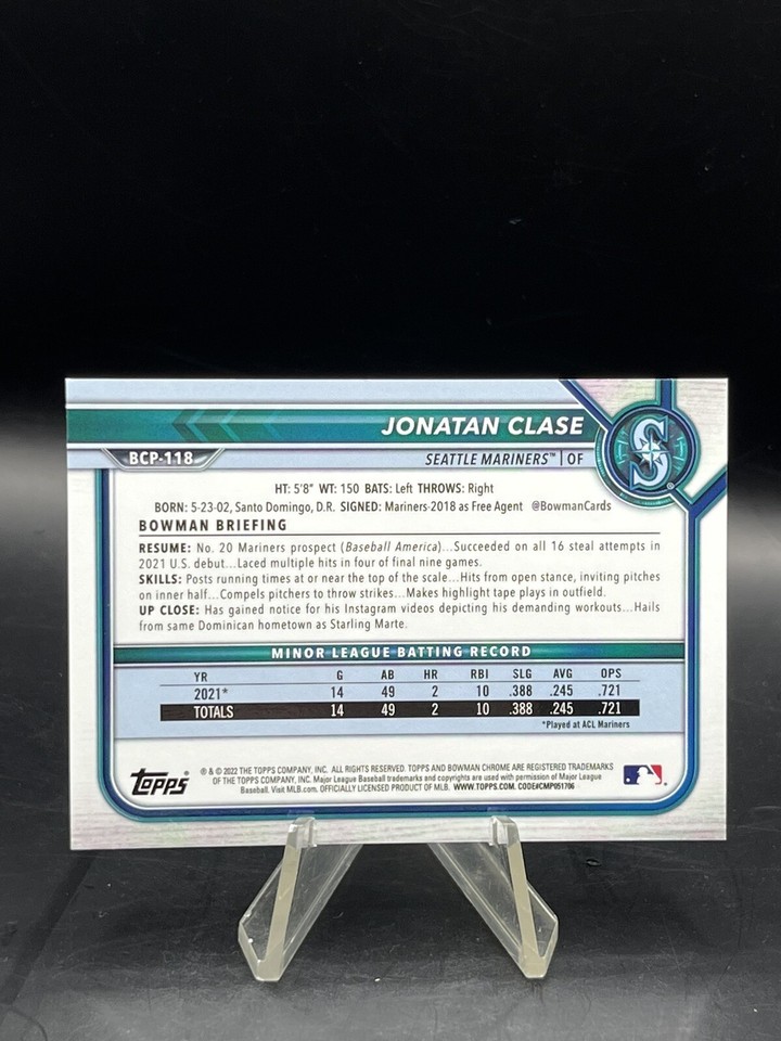 Jonatan Jonathan Clase 2022 1st Bowman Chrome RC True Purple Refractor ...