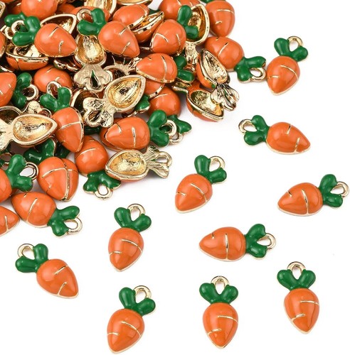 100x Enamel Carrot Charm Pendants for Key Chain Jewelry Making DIY ...