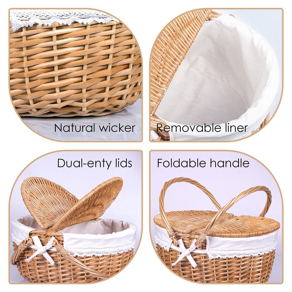 Wicker Picnic Basket with Lid and Handle Sturdy Woven Body with ...