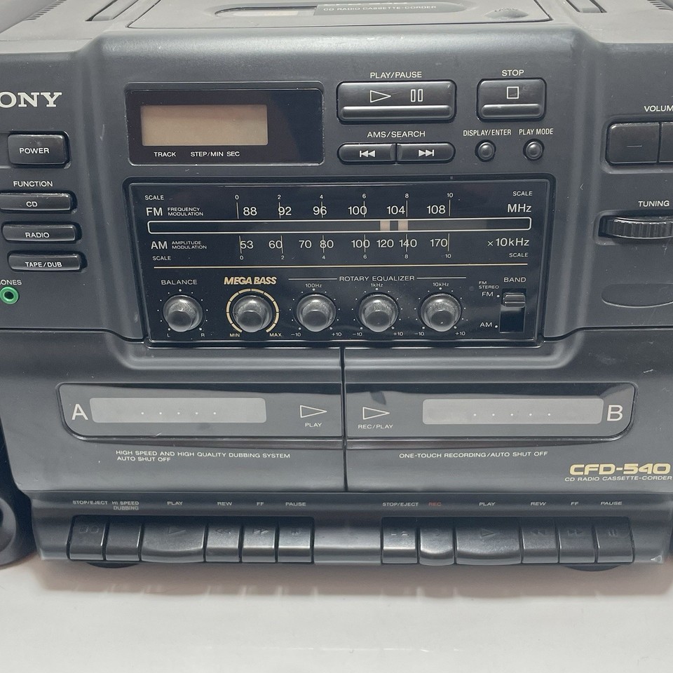 VTG 1990s Sony Stereo Cassette Cd Player Radio Boombox CFD-540 Mega ...