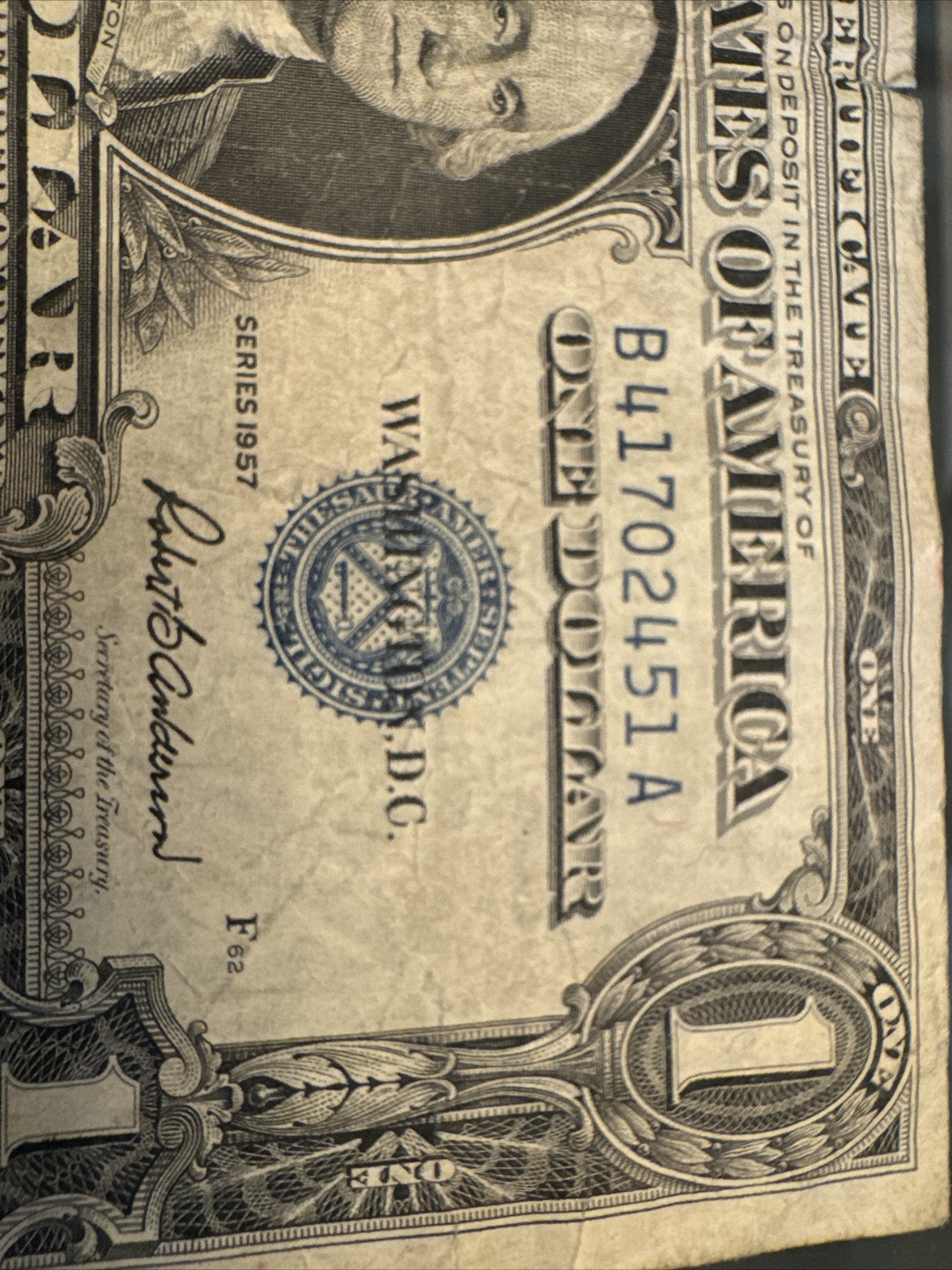 1957B one dollar bill blue seal serial #X59783979A good condition | eBay