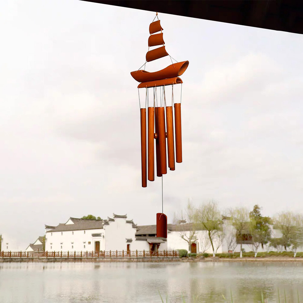 Wall Hanging Sailing Boat Handmade Relaxing Bamboo Wind Chime Garden ...