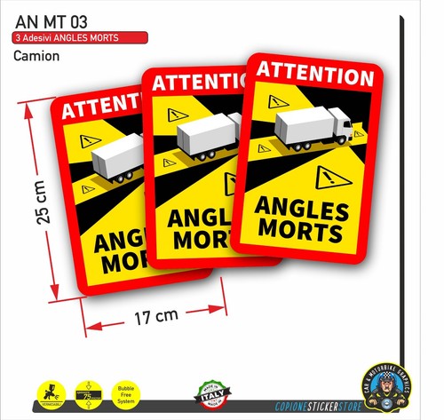 3 Stickers Truck Angle Dead Angles Morts Warning Attencion French MT 03 ...