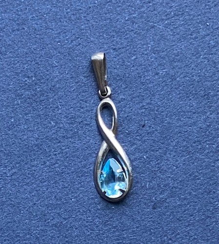 9ct 9K white gold blue topaz infinity pendant pear shape 375 Not scrap ...