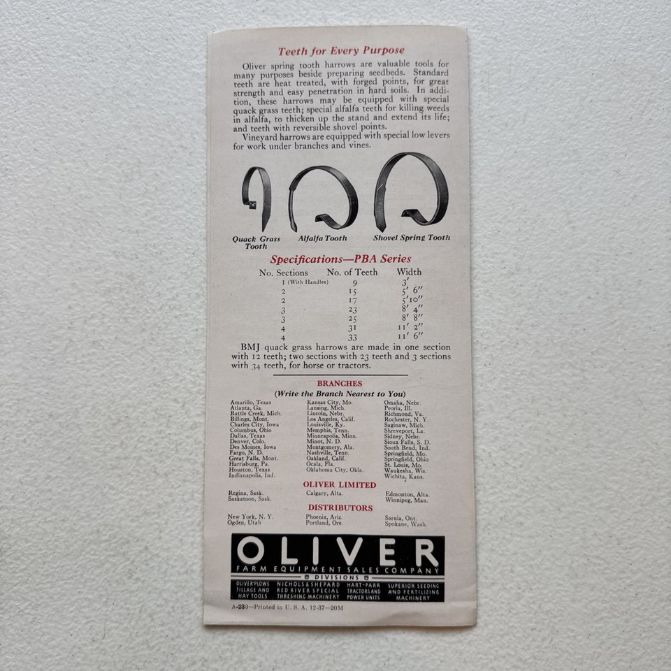 Vintage Oliver Tractor Spring Tooth Harrows PBA And BMJ Types Sales ...