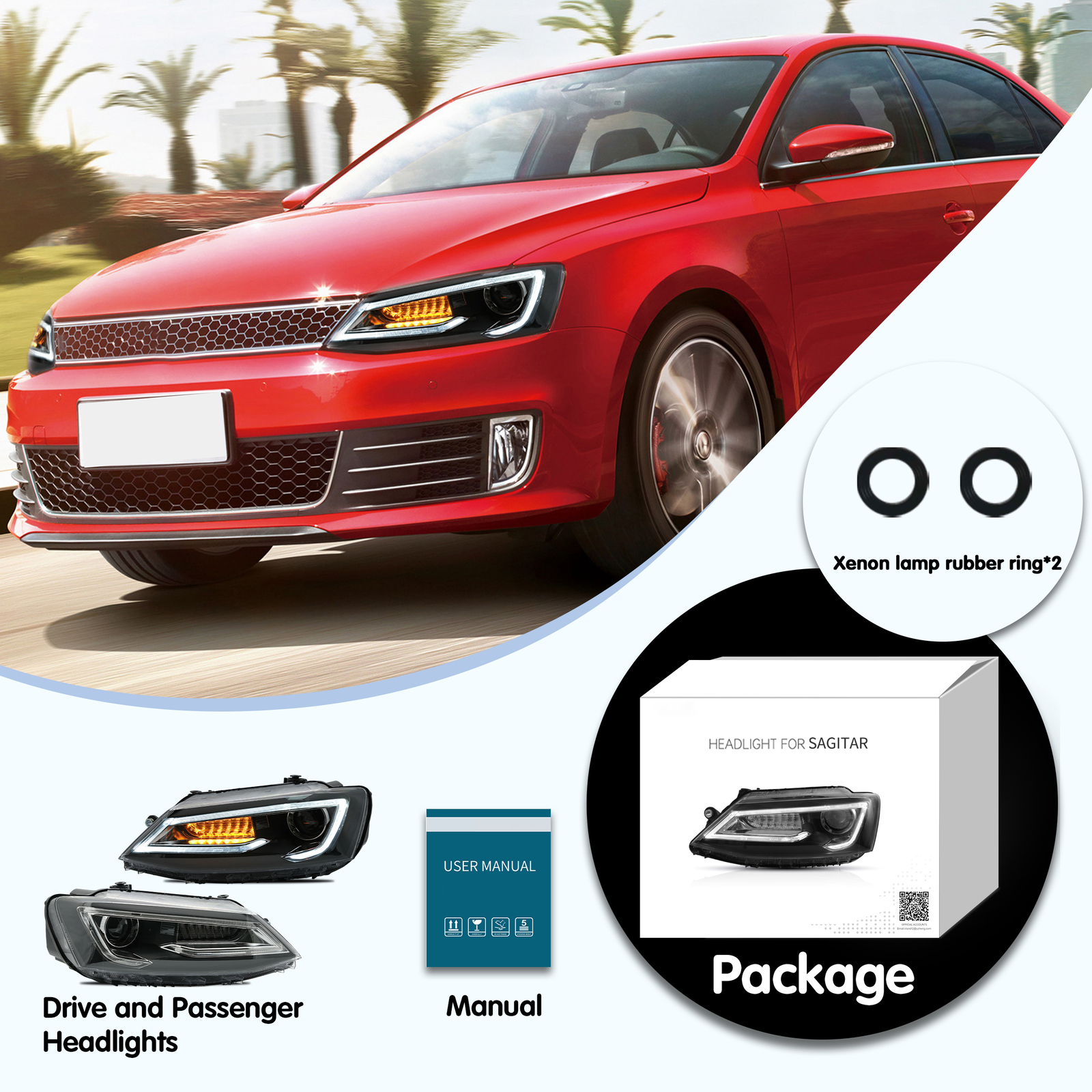 VLAND For 2011-2018 VOLKSWAGEN Jetta MK6 LED Projector Head Lights W ...