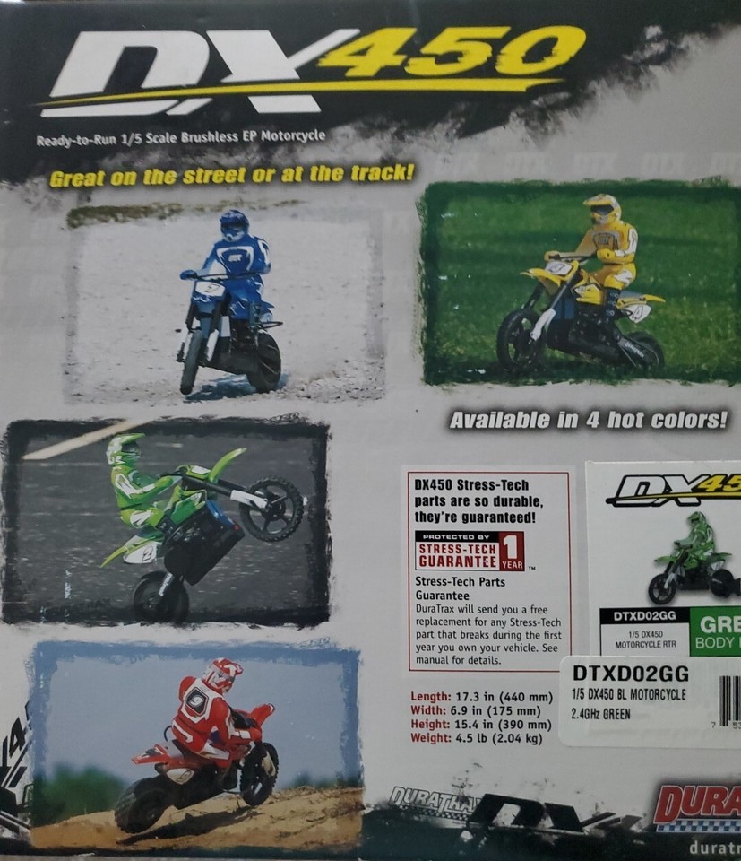 NEW RARE Vintage Duratrax DX450 RC Dirt bike Kawasaki Green Brushless ...