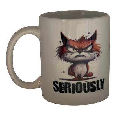 11oz Ceramic Coffee-Tea Mug/Cup “Seriously” Angry Cat~Humor~Gift~Funny ...