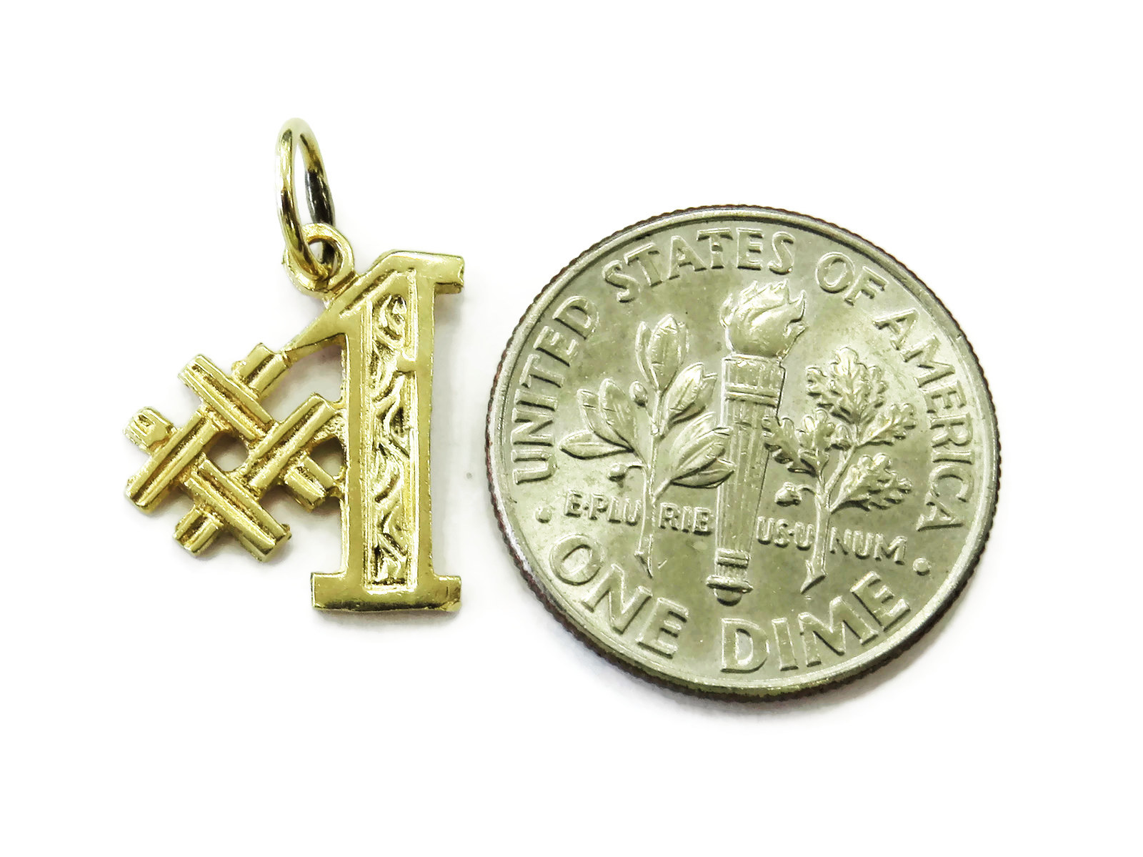 14K Yellow Gold Number # 1 Charm Necklace Pendant ~ 0.9g | eBay