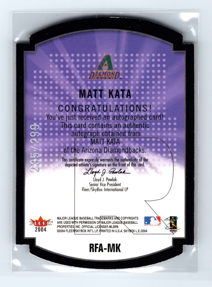 2004 SkyBox LE #RFA-MK Matt Kata, /299 Arizona Diamondbacks Card ...