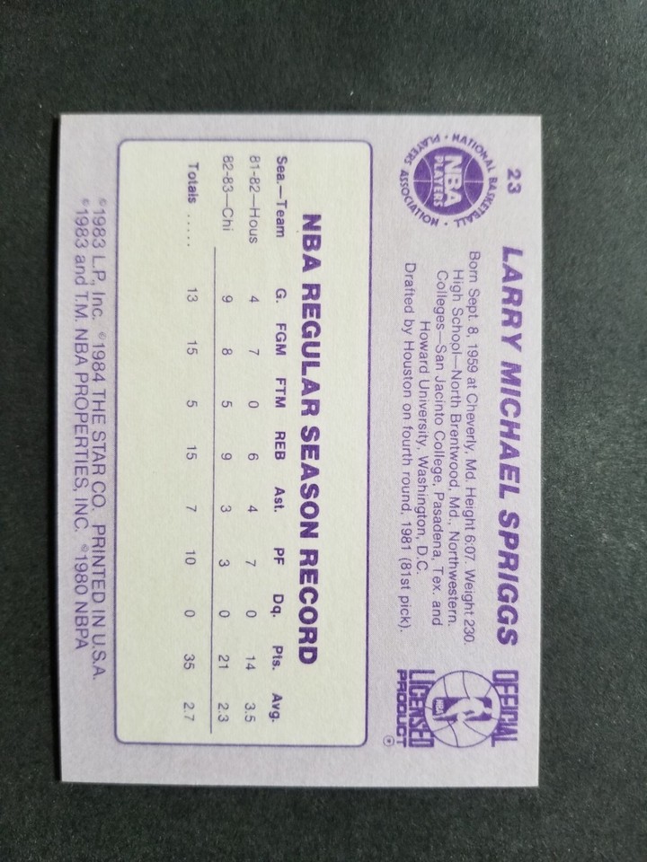 1983-84 Star LARRY SPRIGGS card # 23 [C1] | eBay