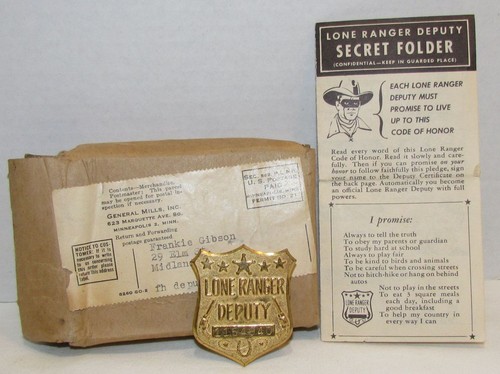 1948 General Mills Cheerios Lone Ranger Deputy Badge w/ Secret Folder ...
