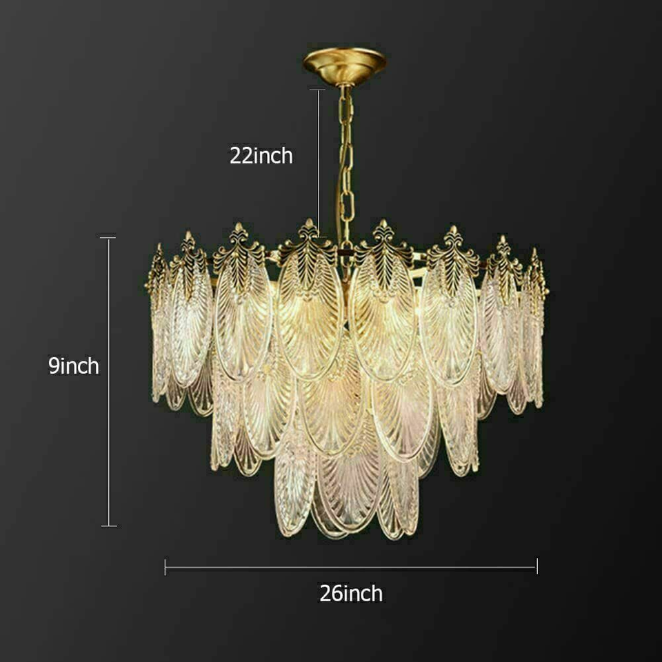 Modern 3-Layer Glass Chandelier Hanging Chain Pendant Ceiling Fixture ...
