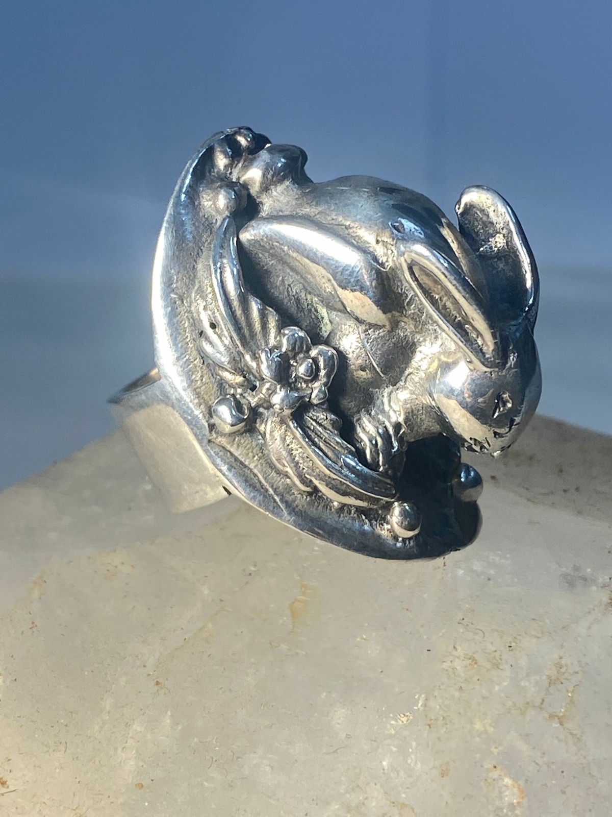 Rabbit ring size 5.25 animal band sterling silver wom… - Gem