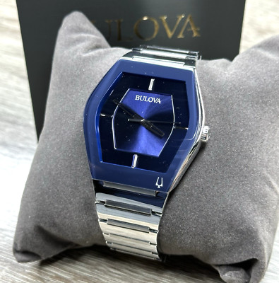 Bulova Gemini Blue Dial Silver Tone Steel Elegant Men's Watch 96A258 ...