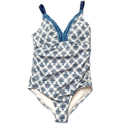 Cabana Life x Talbots One Piece Swimsuit M V-Neck Blue White All Over ...