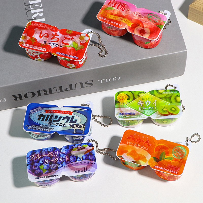 Fruit Yogurt Keychain Miniature Food Toy Pendant Ornaments Bag Charm ...