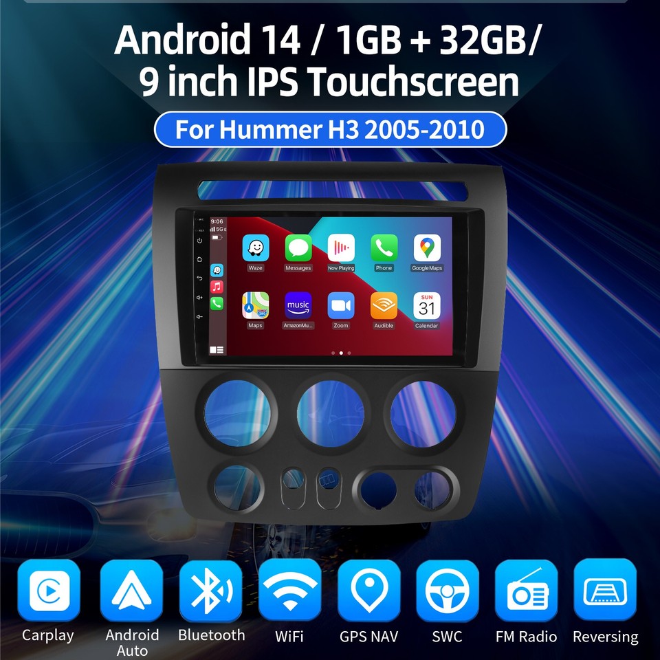 9'' For 2005-2010 Hummer H3 Car Stereo Carplay GPS Navi WIFI Android 14 ...