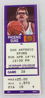 NBA 1991 04/14 San Antonio Spurs at Phoenix Suns Basketball Ticket Stub ...