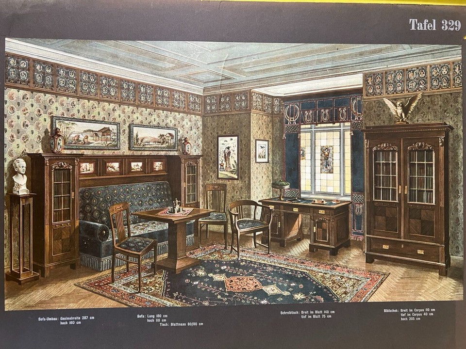 1900s Vintage Furniture Color Plates German Chromolitograph Living Room ...