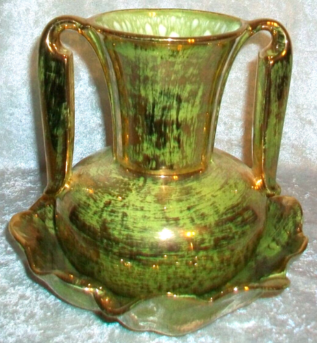 Vintage Stangl Lime Green Art Pottery Gold Pitcher Flower Basin Bowl ...