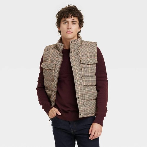 Goodfellow & Co Men's Zipper Snap Houndstooth Midweight Puffer Vest ...