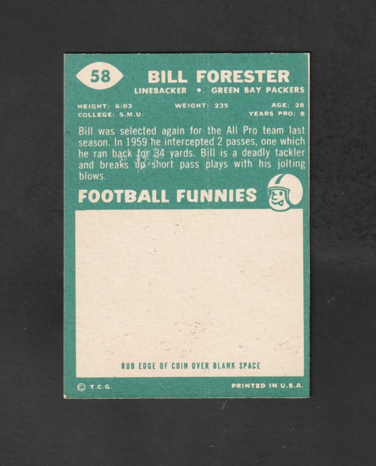 1960 Topps Bill Forester #58 ~~ Green Bay Packers ~~ Nice Card | eBay