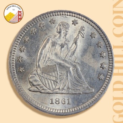 1861 25c Seated Liberty Quarter PCGS MS62, Civil War Era Quarter! | eBay