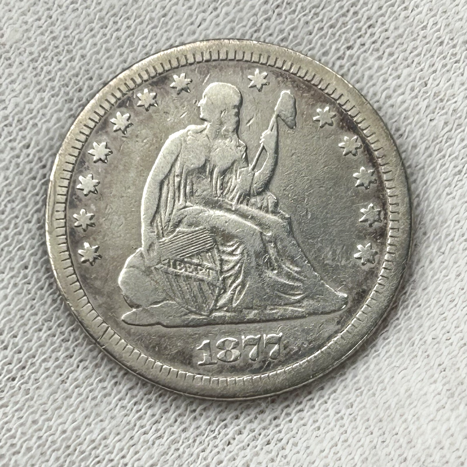 1877-CC Seated Liberty CARSON CITY Quarter 1/4 Dollar 25c 90% Silver US ...