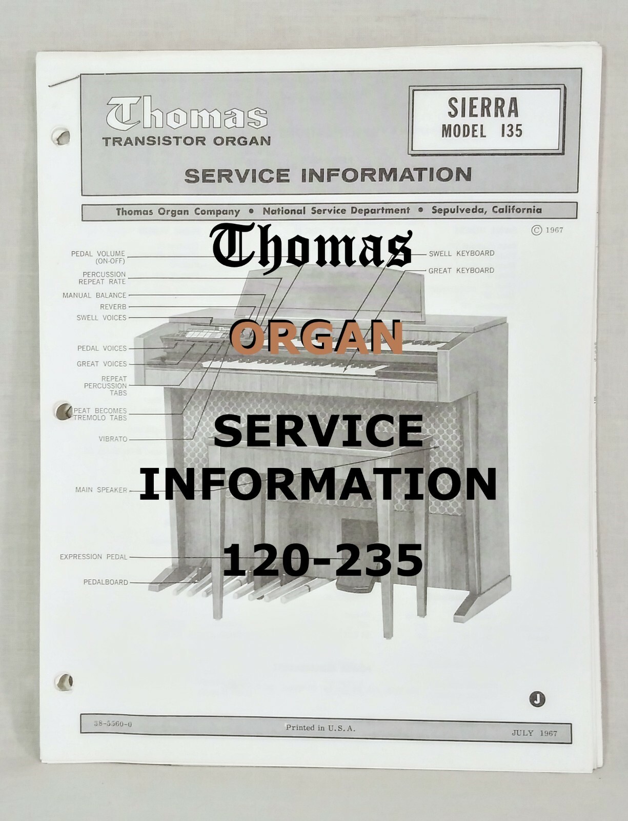 Thomas Organ Models 120-125,135,145-146, 200-205, 210-215, 225, 235 ...