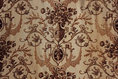 Fabric Antique Neoclassical design French toile curtain textile circa ...
