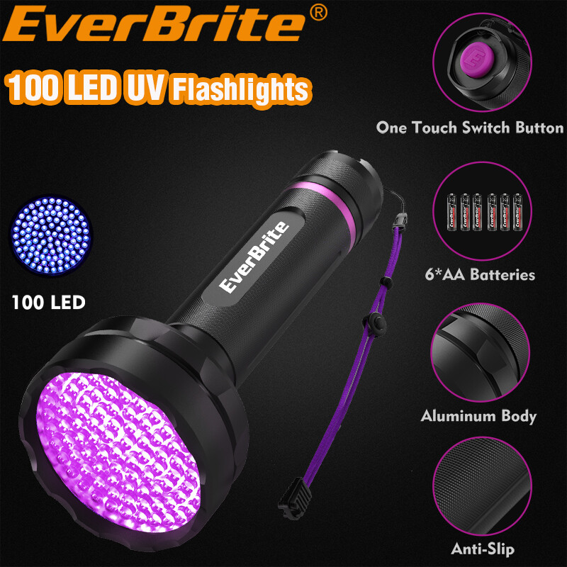 EverBrite 100 LED Black Light Flashlight UV Flashlights 395 nm Ultraviolet Light | eBay