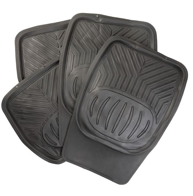 4PC Universal Car Floor Mats Heavy Duty Black Rubber Deep Tray Mud Mats ...