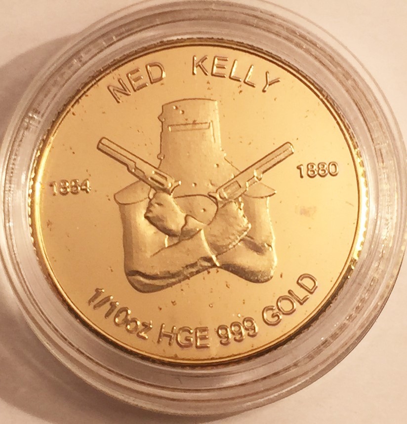 Set of 4 "Ned Kelly" 1/10th oz HGE 999 Gold Australian Coins/tokens ...
