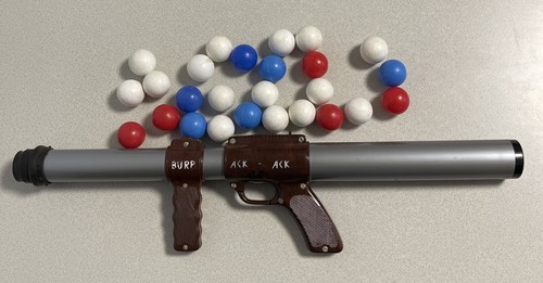 VTG ACK ACK BURP Toy Ping Pong w/Original Balls Gun Pump Action Blaster ...