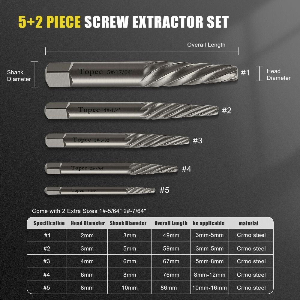 7 Piece Spiral Flutes Design Damaged Screw Extractor Set | eBay