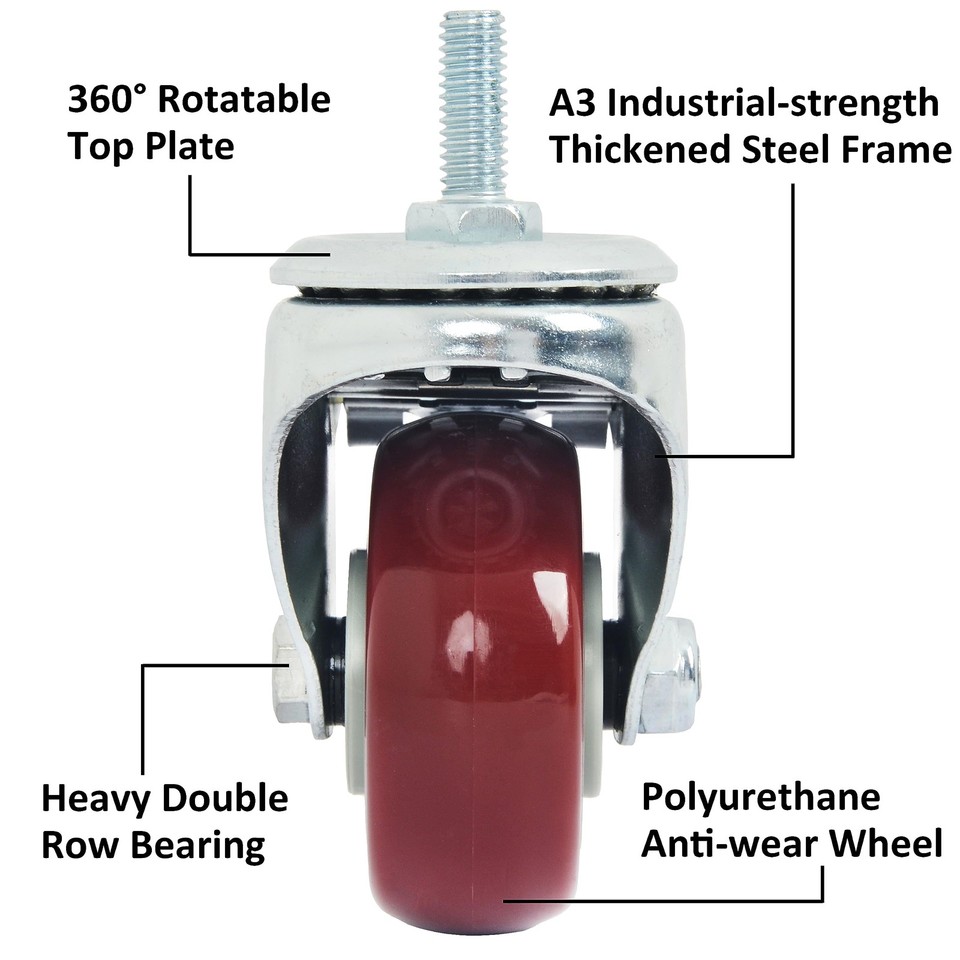 Swivel Caster Wheels 3 Inch Threaded Stem Casters Set of 4 Heavy Duty 3 ...
