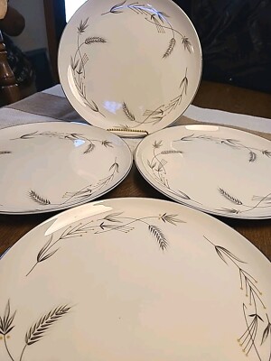 Set Of 4 TAYLORTON American Fine China SILVER WHEAT 10" Dinner Plates ...