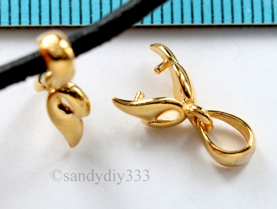 1x REAL 18K GOLD plated STERLING SILVER PINCH IN PENDANT BAIL CLASP ...
