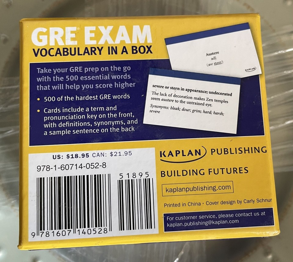 KAPLAN GRE Vocabulary 500 Test Flash Cards Second Edition Good ...