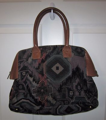 Richmark Made in America Brown Leather Tapestry Vintage Handbag Purse ...