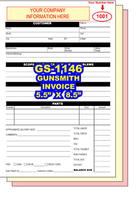 GUNSMITH INVOICE CUSTOM PRINTED 2 or 3 Part Carbonless Forms | eBay