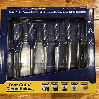 Irwin 1/2, 7/8, 2x3/4, 5/8 & 1” 6 Piece Speedbor Speed Bit Set. Triple ...